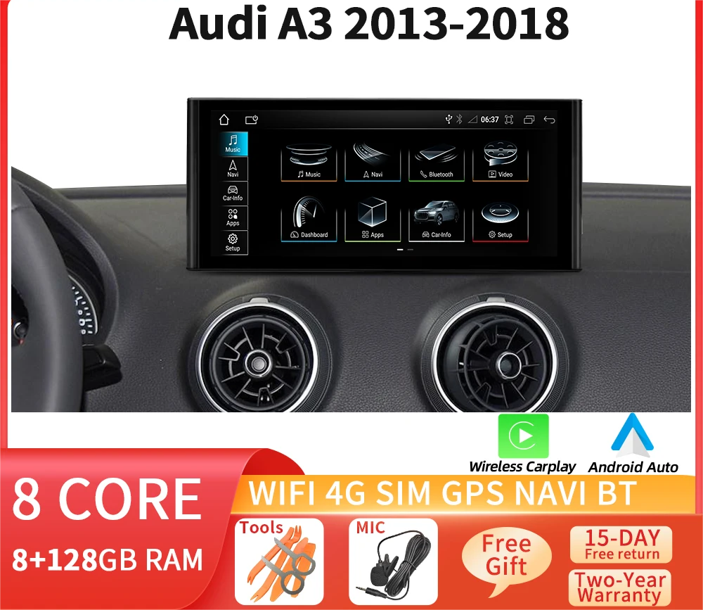 8 Core Android System Car Radio For Audi A3 WIFI SIM 8+128GB RAM BT IPS ...